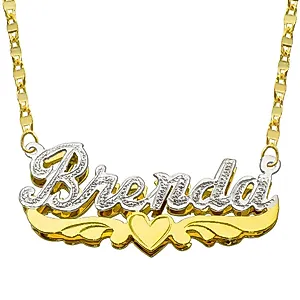 Pyramid Jewelry 14K Two Tone Gold Personalized Double Plate 3D Name Necklace - Style 8 (20 Inches, Hammer Chain)