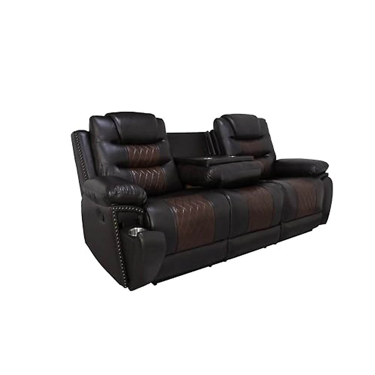 New Classic Furniture Nikko Faux Leather Manual Sofa with Dual Recliner, Brown