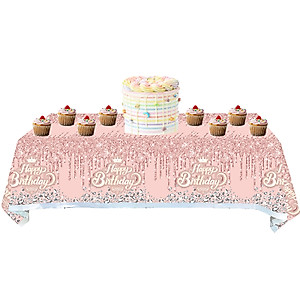 Hqyybf 2Pack Pink Rose Gold Table Cover Decorations, Pink Rose Gold Party Tablecloth Glitter Diamond Table Cover, Pink Rose Gold Birthday Party Supplies for Girls Women Wedding Party,(71 x 42in)