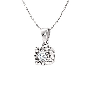 Diamondere Natural and Certified Diamond Miracle Illusion Petite Necklace in 10k White Gold | 0.04 Carat Round Diamond Pendant with Chain