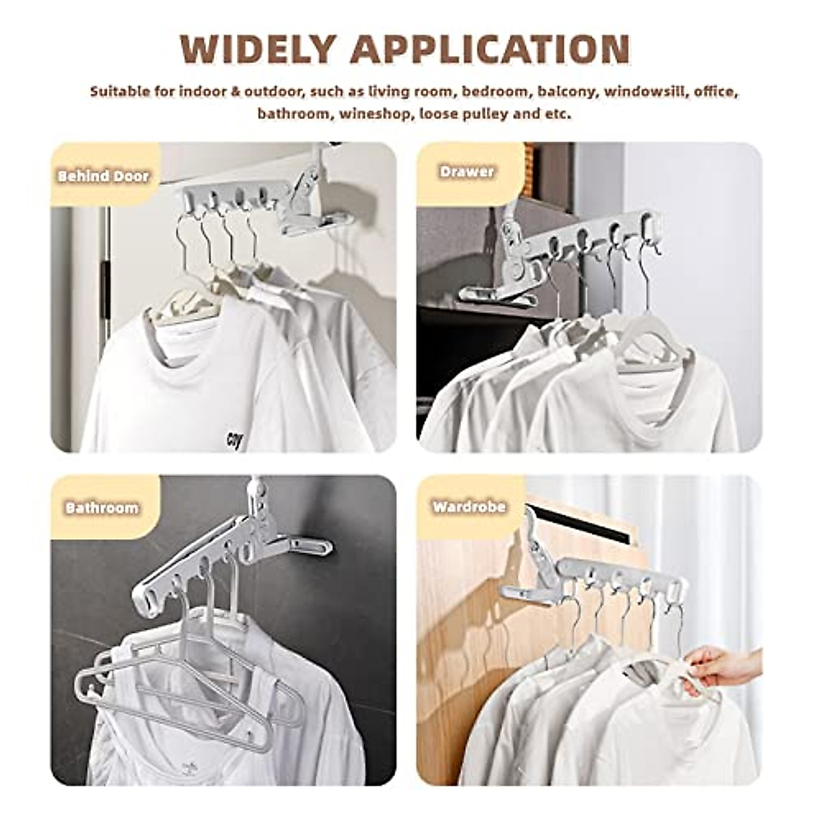 Foldable Clothes Drying Rack for Business Trip Portable Travel Hanger for Hotel Home Rotary Clip-on Hanger Holder Wall Mounted Clothes Bar with 5 Holes for Balcony Bathroom Bedroom Laundry Room, Grey