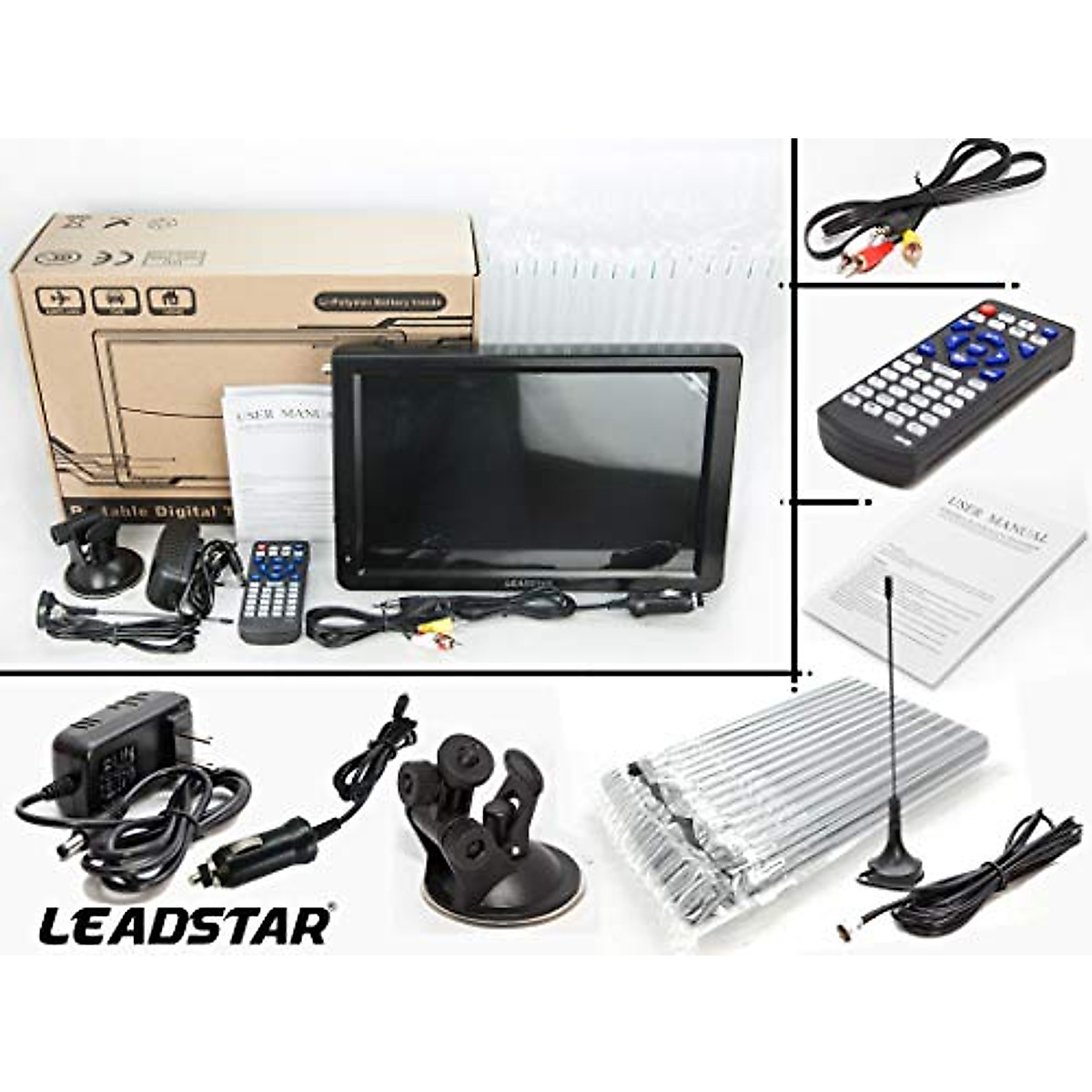12 Inch Portable Digital ATSC TFT HD Screen Freeview LED TV for Car,Caravan,Camping,Outdoor or Kitchen.Built-in Battery Television/Monitor with Multimedia Player Support USB Card LEADSTAR
