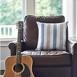 Klear Vu Liza Coastal Linen Decorative Throw Pillow, 18" x 18", Set of 2, 2 Count (Pack of 1), Stripe Blue