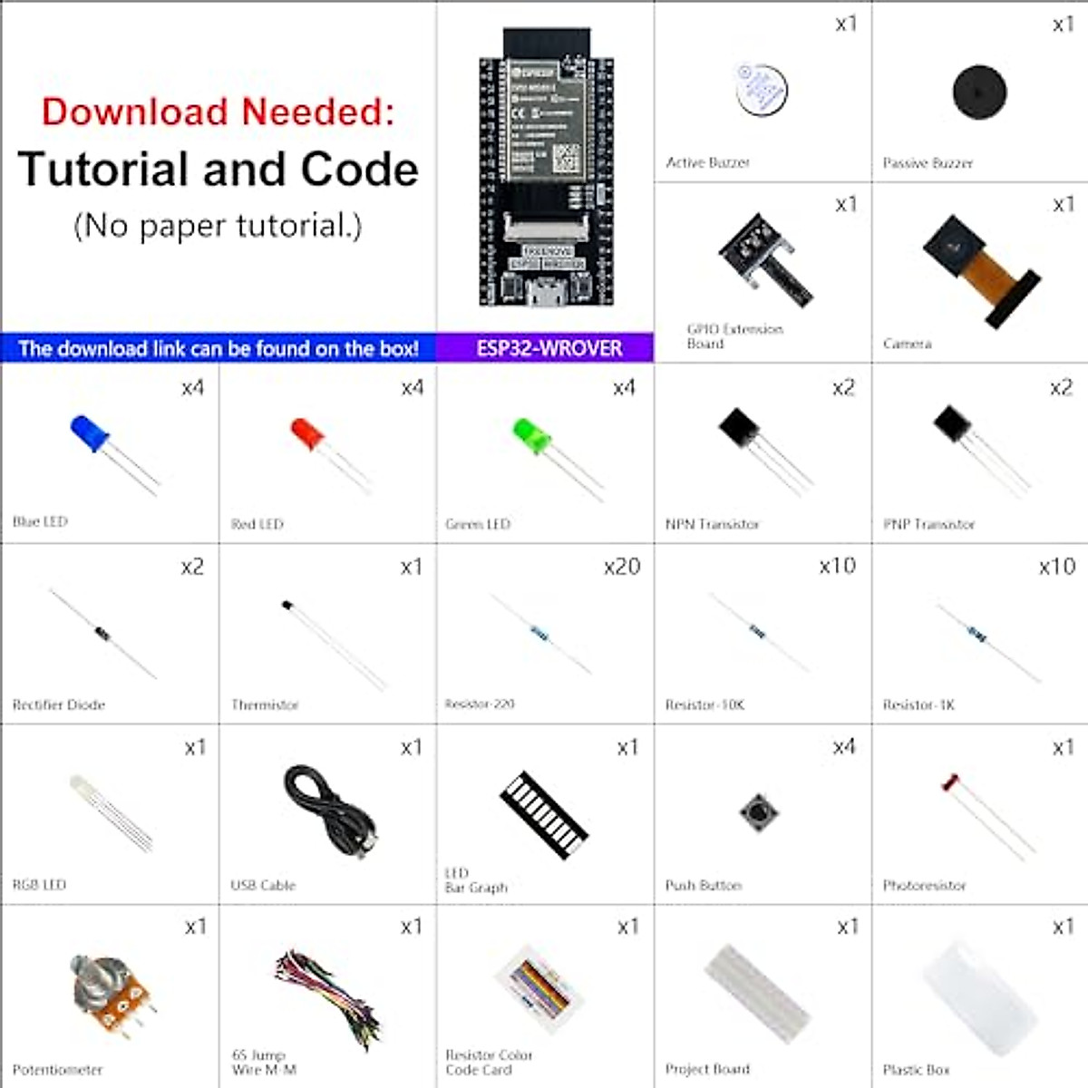 FREENOVE Basic Starter Kit for ESP32-WROVER (Included) (Compatible with Arduino IDE), Onboard Camera Wireless, Python C, 412-Page Detailed Tutorial, 141 Items, 61 Projects