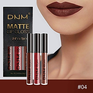 DNM 3Pcs Matte 24-hour Liquid Lipstick Sets, Dark Ruby Brown Red Permanent Stay on Lipstick Lip Set for Black Women Long Lasting 24 Hours Smudge Proof labiales matte labial mate larga duracion 24 02
