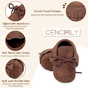 CENCIRILY Infant Baby Fringe Moccasin Slipper Boys Girls Tassel Suede Leather Toddler Sneakers Soft Sole First Walking Loafers Crib Shoes