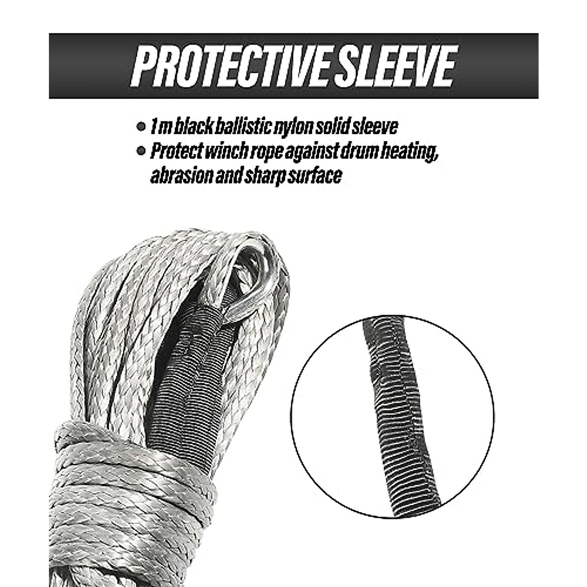 ESEWALAS 1/4''x50ft Synthetic Winch Rope,10,000LBs Synthetic Winch Line Cable Rope,Winch Cable Line with Forged Winch Hook and Black Protecing Sleeve,Car Tow Recovery Cable Winch Accessory (Gray)