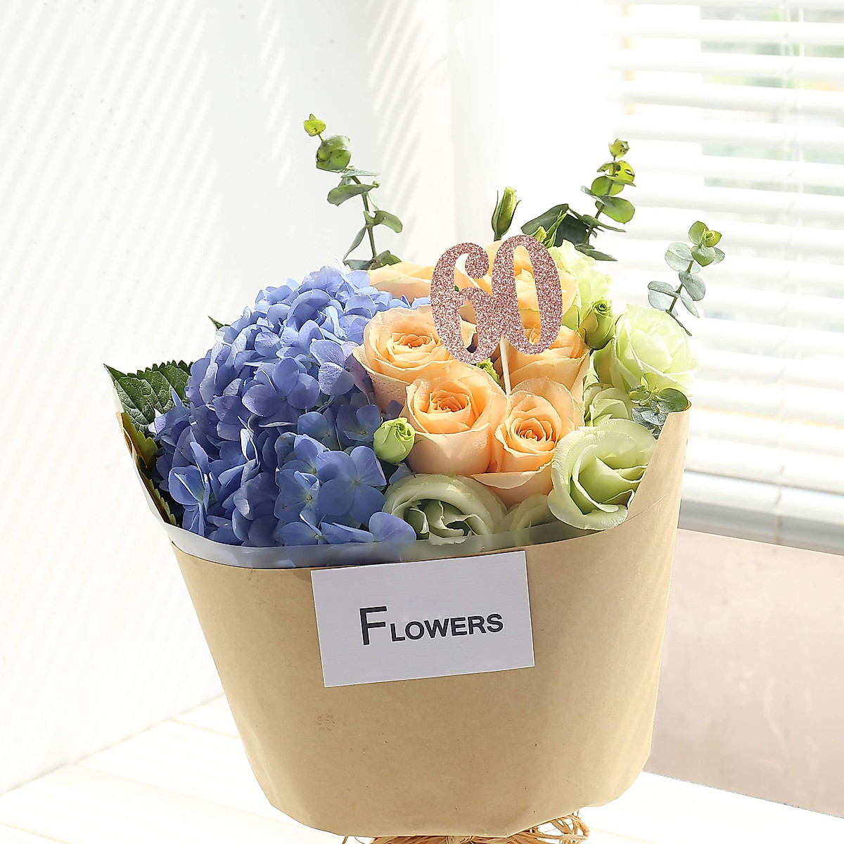 Set of 6 Number 60 Centerpiece Sticks Rose Gold Glitter 60th Birthday Table Centerpieces Flower Toppers Party Supplies