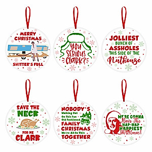 Christmas Vacation Gift, 6 Pcs Funny Ceramic Christmas Tree Hanging Ornaments, Griswold Family Cousin Eddie Christmas Vacation Merchandise, Cute Christmas Home Decorations, Novelty Xmas Gifts