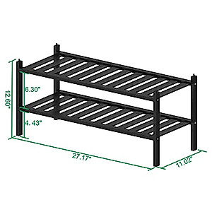 Dranixly 2 Tier Shoe Rack, Bamboo Stackable Shoe Shelf Storage Organizer for Entryway, Hallway, Closet and Living Room (Black)
