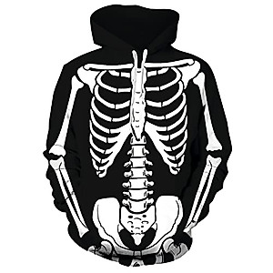 Idgreatim Men Women Halloween Skeleton Hoodie Novelty Realastic 3D Graphic Pullover Sweatshirt with Pocket Novelty Cpsplay Hoody Jacket for Dead Parades XL