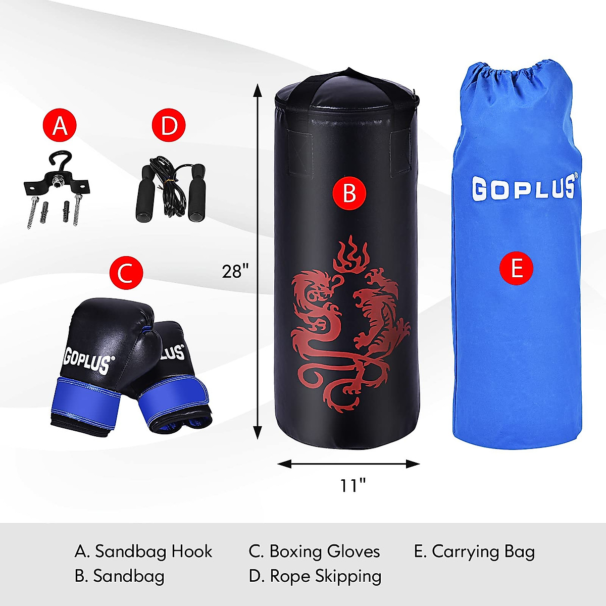 Goplus Punching Bag Set with Gloves, 22LBS/ 40LBS Filled Kick Boxing Bag, Rucksack, Jump Rope, Firm Hook, Heavy Bag for Kids Youth Adults MMA Training, Muay Thai, Krav MAGA, Taekwondo, Karate