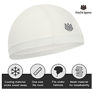 FitsT4 Active Sweat Wicking Bike Helmet Liner Cycling Skull Cap with UPF 50+ Sun Protection & Mesh Cooling for Women & Men White