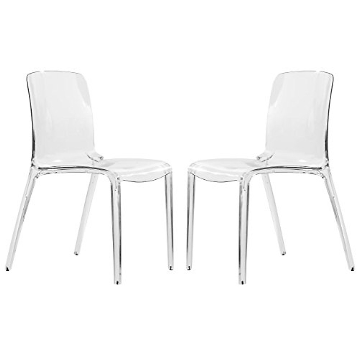 LeisureMod Adler Mid-Century Modern Dining Side Chair, Set of 2 (Clear)