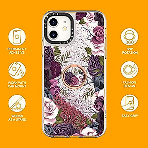 Cell Phone Ring Holder Finger Stand - MOSNOVO Black Purple Flower Garden Kickstand for Girls Women, 360° Rotation Metal Ring Grip for Magnetic Car Mount, Compatible with All Smartphone - Rose Gold