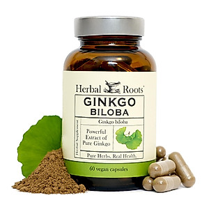 Herbal Roots Organic Ginkgo Biloba Made with Pure Organic Ginkgo Leaf - 1,400mg per Serving, 60 Vegan Capsules