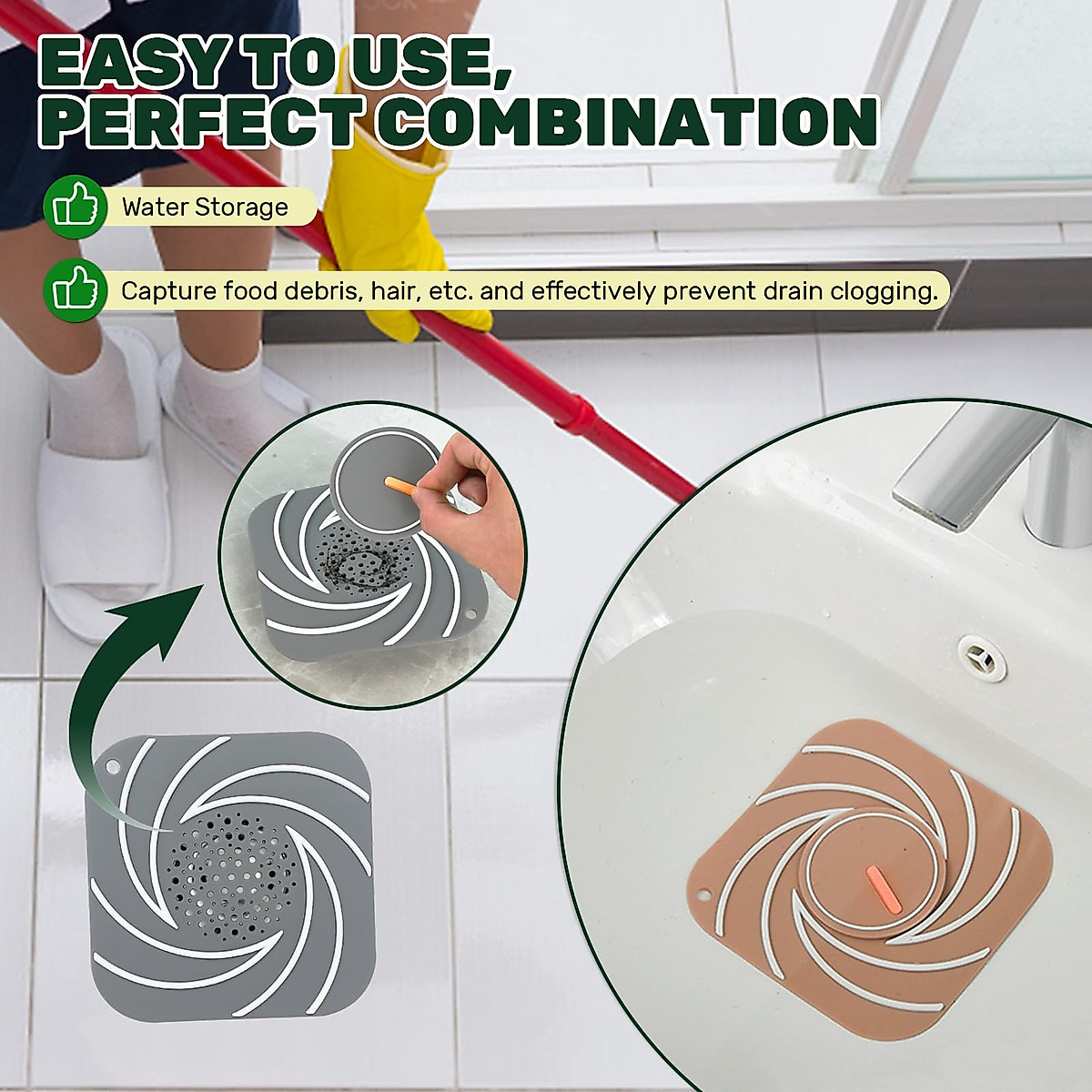 Sekonow 4pcs Shower Drain Hair Catcher Tub Stopper, Shower Drain Cover Hair Trap to Catch Hair Universal Bathtub Plug for Bathroom Kitchen Laundry