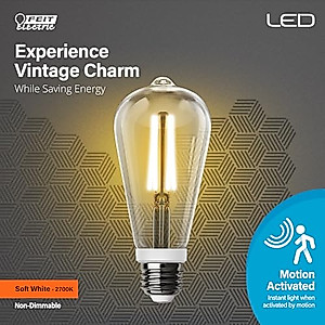Feit Electric Motion Sensor, Non-Dimmable, Indoor/Outdoor LED Bulb with Exposed Filament, ST19 on E26 Base, High CRI, 60 Watts Equivalent, 2700K, Soft White - ST19CL927CA/MM/FILED