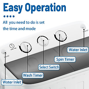 Erivess Portable Twin Tub 18lbs Washing Machine with Drying Rack and 10 Hangers, 11lbs Washer Mini Compact Laundry Machine with 7lbs Spinner, Semi-automatic Washer Combo for Dorms, Apartment
