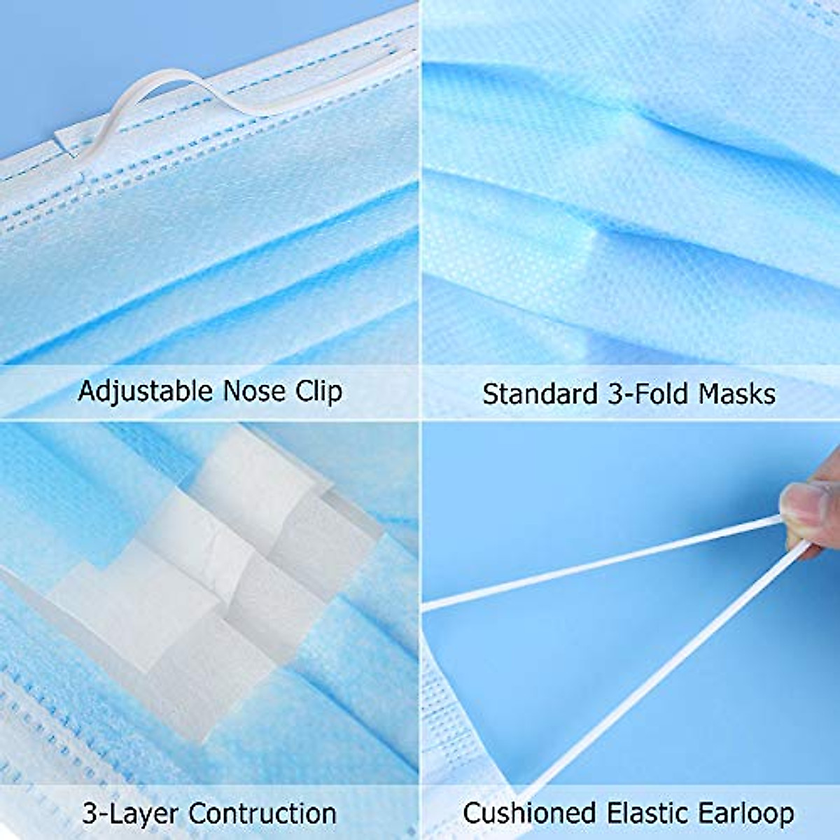 Disposable Face Masks, 3Ply with Adjustable Elastic Earloop, Comfortable Fitting & Easy Breathing, 50 Pcs