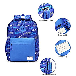 NICE CHOICE Preschool Backpack Kindergarten Elementary School Little Kid Toddler Backpacks With Lunch Bag Pencil Case Set for Boys and Girls with Chest Strap (Blue Shark)