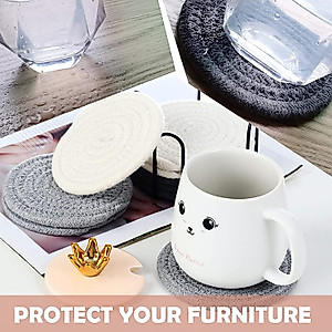 6 PCS Coaster for Wooden Table 4.5" Coasters for Drinkers Absorbent with Holder Woven Coasters Trivets for Hot Pots and Pans Pot Holders for Kitchen Heat Resistant Farmhouse Kitchen Decor