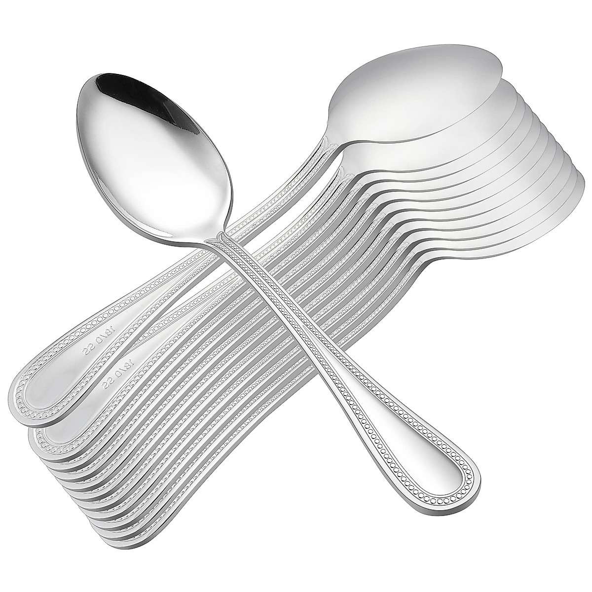 E-far Stainless Steel Teaspoons Set of 12, 6.7 Inch Pearled Edge Small Dessert Tea Spoons Silverware for Home, Kitchen and Restaurant, Non-toxic, Mirror Polished, Dishwasher Safe