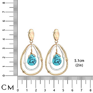 Turquoise Gold Hoop Earrings for Women,Turquoise Large Oval Drop Dangle Western Stylish Silver Earrings Jewelry