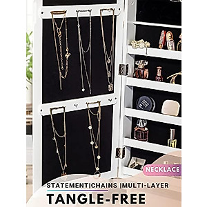 YOKUKINA Jewelry Cabinet Free Standing Large Storage Lockable Armoire, Full Length Dressing Mirror Organizer(White)