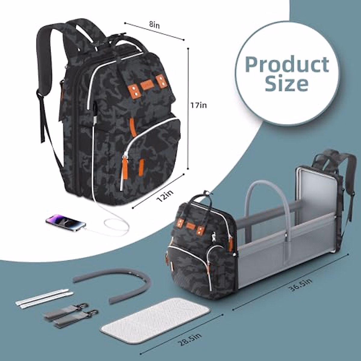 Diaper Bag Backpack with Changing Station, Large Diaper Bag, Multifunctional Diaper Bag, Baby Bag, Camo