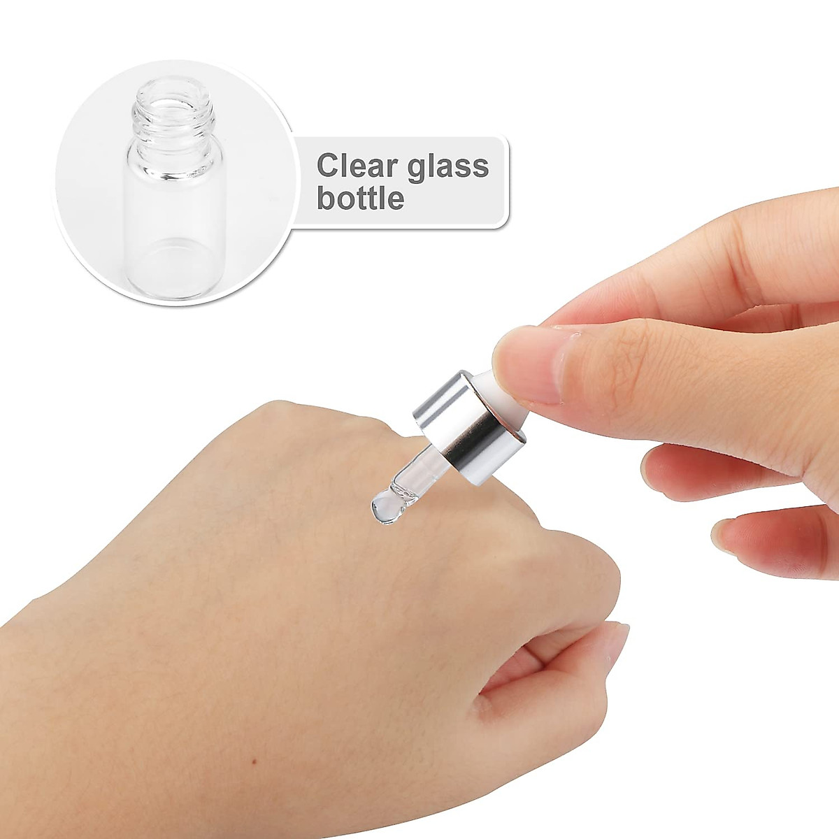 15 Pcs Clear Glass Dropper Bottles Essential Oil Bottles Refill Sample Vials Aromatherapy Perfume Liquid Glass Bottles With Eye Dropper&Silver Lids (3ml)