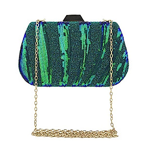 SEIJY Women Evening Bags Metal Chain Shoulder Sequined Green Color Handbags Party Wedding Clutch Holder Purse