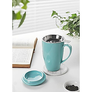 Sweese 15 OZ Porcelain Tea Mug with Infuser and Lid, Loose Leaf Tea Cup, Gifts for Tea Lover, Turquoise - 201.102