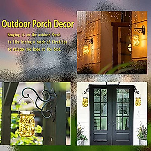 Cooo 8 Pack Lanterns Solar Powered 30LED Mason Jar Lights,Waterproof Hanging Patio Porch Garden Yard Backyard Balcony Lawn Handmade Wall Lighting Fixtures Decor（Hangers&Jars included）-Warm White