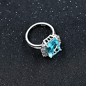 Uloveido Fashion Emerald Cut Birthstone Ring Simulated Aquamarine Antique Women's Ring Engagement Wedding Jewelry (Size 8)