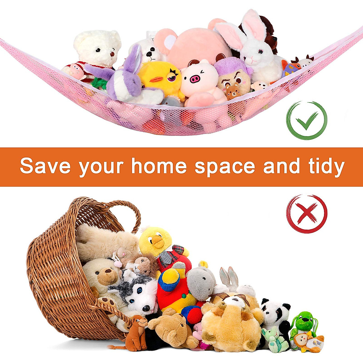 4 Pieces Stuffed Animal Hammocks Stuffed Toy Storage Hammock Nets Jumbo Wall Sling Corner Mesh Toy Organizer, Doll Hanging Net with Hooks for Bedroom Playroom Plush (Black, Blue, White, Pink)