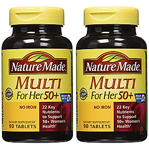 Nature Made Multi For Her 50+ Vitamin & Mineral Tabs, 90 ct (Pack of 2) (Packaging May Vary)