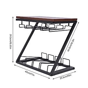 CNCEST Z Shaped Tabletop Wine Rack with Glass Holder, Countertop Wine Rack Holder Wine Bottle Holder Wine Display Storage Stand with Tray for Kitchen, Office, Bar, Hold 4 Wine Bottles & 8-12 Glasses