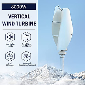 8000W Spiral Wind Power Turbine Generator, 3 Phase 12V 24V 48V Vertical Axis Coreless Wind Power for Home Industrial Energy,12V