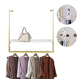 Wall Mounted Clothes Rack Clothing Store Garment Rack Clothing Racks for Hanging Clothes Rail Closet Clothes Hanger Rack Metal Storage Display Rack Simple Clothing Rack Gold (U-Shaped+Board)