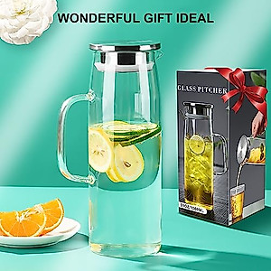 PARACITY Glass Pitcher with Lid and Spout 50oz/ 1.5L, Hot/Cold Water Pitcher, Iced Tea Pitcher for the Shelf of Fridge, Easy to Clean, High Borosilicate Glass Pitcher for Lemonde, Juice and Milk