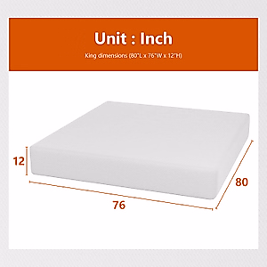 PayLessHere King Mattress 12 Inch Gel Memory Foam Mattress with Breathable & Washable Soft Fabric Zippered Cover,Supportive & Pressure Relief Bed Mattress,CertiPUR-US Certified,White，Fiberglass Free