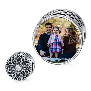 PEIMKO Personalized Lotus Picture Charms Bead Fit Snake Chain Bracelet Sterling Silver Flower Photo Charm Bead for Women (A-Lotus)