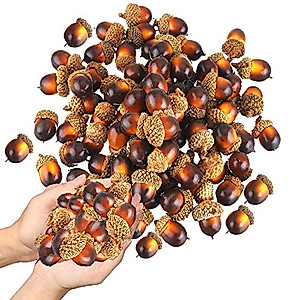 KISEER 100 Pcs Artificial Acorns Bulk Small Fake Lifelike Simulation Acorn with Natural Cap for Crafts, Wedding, Home Vase Filler Decor