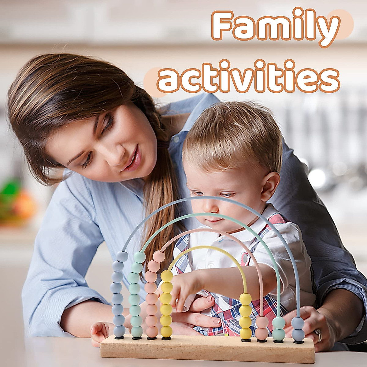 bopoobo Wooden Rainbow Abacus for Toddlers,Teaches Early Math Skills and Counting,Wooden Education Montessori Toys Learning Game for Kids