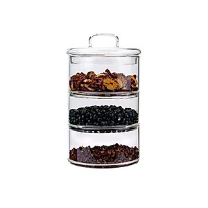 KINGBOO Glass Storage Jars,4-Tier Stackable Containers Kitchen Canisters Canning with Airtight Hermetic Seal Clear Glass Lids (3 stack)