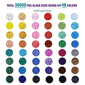 GREENTIME 3MM Bracelet Beads Kit for Bracelets Making, 35000pcs Seed Beads Small Glass Beads 8/0 Rainbow Beads Set with Letter Beads Elastic String Charms for Crafts (48 Colors)