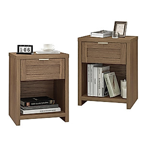 OAKHAM HOME Night Stand Set 2, Boho End Table with Drawer and Storage Shelf Accent Table, Minimalist Sofa Bed Side Accent Table with Drawer for Bedroom Living Room