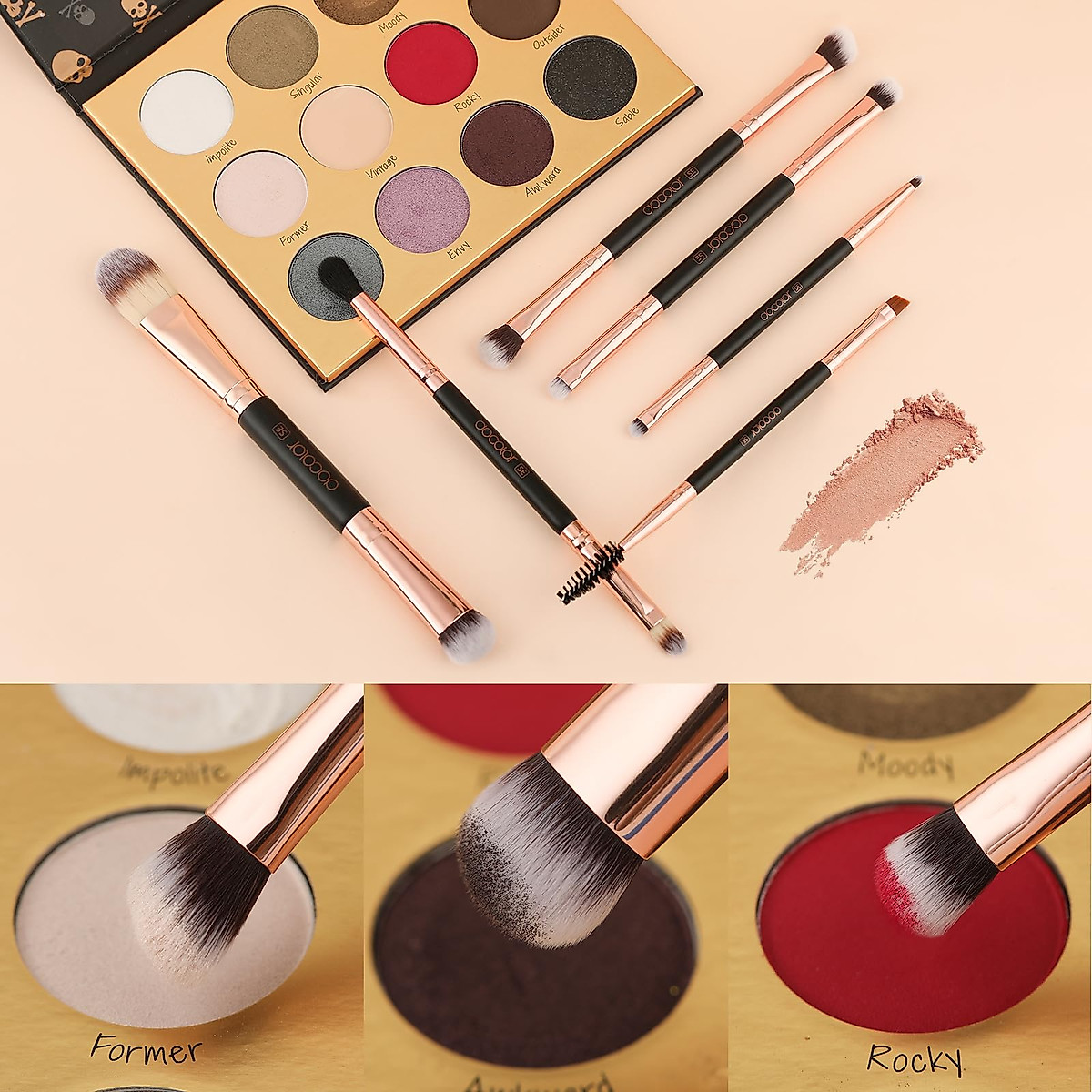Docolor Double Sided Makeup Brushes, 6Pcs Double Ended Eyeshadow Brush Set Professional Eye Makeup Brushes Set Foundation Eyeshadow Blending Eyebrow Travel Make Up Brushes Kits