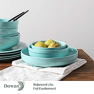 DOWAN 10" Shallow Serving Bowls, 60 oz Large Serving Bowls and Platters, Serving Plate for Salad Pasta Soup Fruit, Porcelain Serving Dishes for Dinner Party, Set of 2, Turquoise